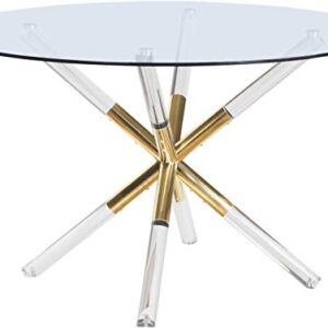 Meridian Furniture Mercury Collection Modern | Contemporary Tempered Glass Top Dining Table with Acrylic and Gold Durable Metal Base, Round