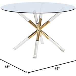 Meridian Furniture Mercury Collection Modern | Contemporary Tempered Glass Top Dining Table with Acrylic and Gold Durable Metal Base, Round