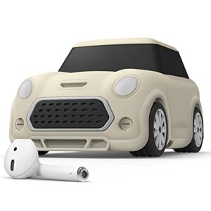 elago mini car airpods case with keychain compatible with airpods 1 and compatible with airpods 2 [headlights and taillights glow in the dark] [patent registered] [classic white]