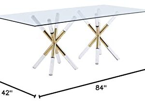 Meridian Furniture Mercury Collection Modern | Contemporary Tempered Glass Top Dining Table with Acrylic and Gold Durable Metal Base, Rectangular