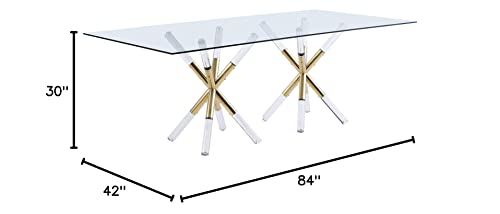 Meridian Furniture Mercury Collection Modern | Contemporary Tempered Glass Top Dining Table with Acrylic and Gold Durable Metal Base, Rectangular