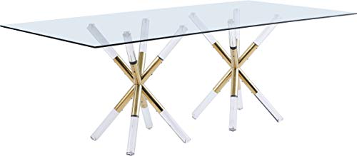 Meridian Furniture Mercury Collection Modern | Contemporary Tempered Glass Top Dining Table with Acrylic and Gold Durable Metal Base, Rectangular