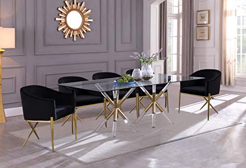 Meridian Furniture Mercury Collection Modern | Contemporary Tempered Glass Top Dining Table with Acrylic and Gold Durable Metal Base, Rectangular