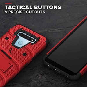 ZIZO Bolt Series for LG K51 / LG Reflect Case with Screen Protector Kickstand Holster Lanyard - Red & Black