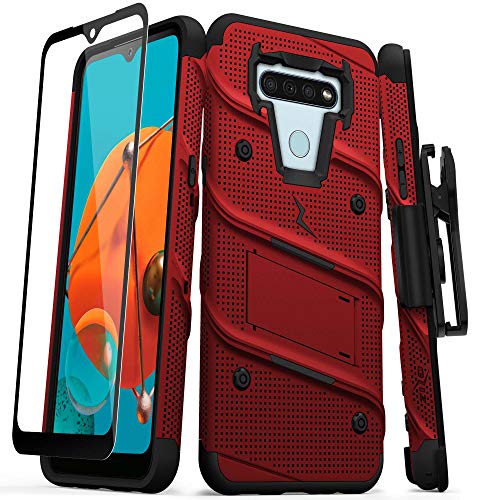 ZIZO Bolt Series for LG K51 / LG Reflect Case with Screen Protector Kickstand Holster Lanyard - Red & Black