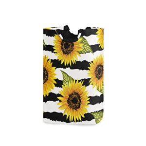 large sunflower flora stripe laundry bag foldable laundry basket collapsible laundry hamper durable storage bin for college dorm bedroon bathroom and travel