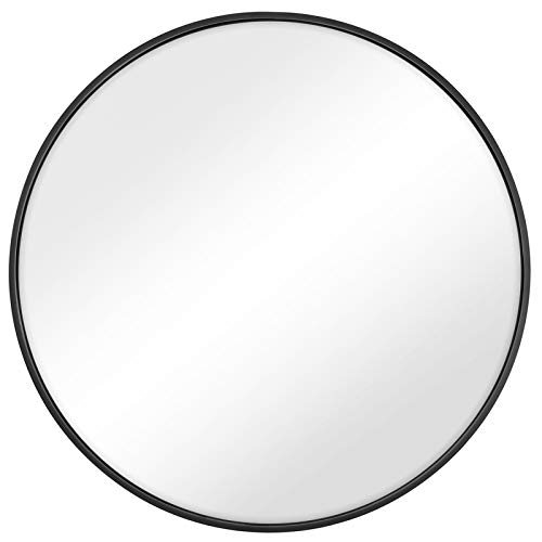 SONGMICS Round Wall Mirror, Decorative Circle Mirror, 24-Inch Diameter, Metal Frame, for Living Room, Bedroom, Bathroom, Entryway, Black ULWM102B01