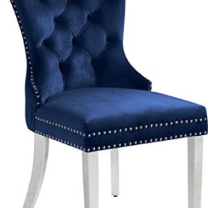 Meridian Furniture Carmen Collection Modern | Contemporary Velvet Upholstered Dining Chair with Button Tufting and Chrome Metal Legs, Set of 2, Navy, 21.5" W x 27" D x 39.5" H