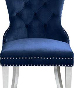 Meridian Furniture Carmen Collection Modern | Contemporary Velvet Upholstered Dining Chair with Button Tufting and Chrome Metal Legs, Set of 2, Navy, 21.5" W x 27" D x 39.5" H