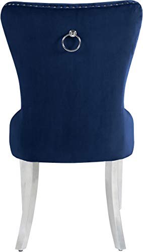 Meridian Furniture Carmen Collection Modern | Contemporary Velvet Upholstered Dining Chair with Button Tufting and Chrome Metal Legs, Set of 2, Navy, 21.5" W x 27" D x 39.5" H