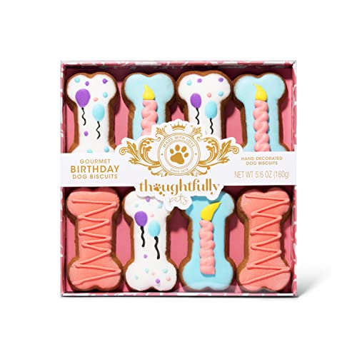 Thoughtfully Pets, Boy and Girl Dog Birthday Cookies Gift Set, Includes Hand Decorated Dog Biscuits for Dog's Birthday, Pack of 8