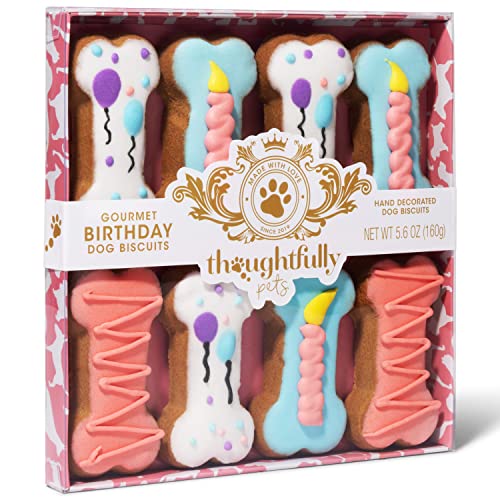 Thoughtfully Pets, Boy and Girl Dog Birthday Cookies Gift Set, Includes Hand Decorated Dog Biscuits for Dog's Birthday, Pack of 8