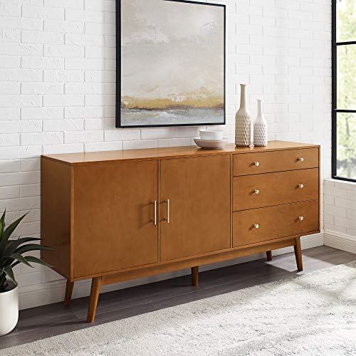 Walker Edison Mid-Century Modern Wood Kitchen Buffet Sideboard Entryway Serving Storage Cabinet Doors-Dining Room Console, 70 Inch, Acorn