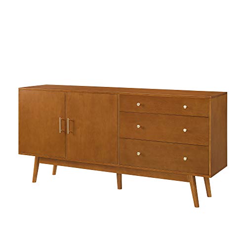 Walker Edison Mid-Century Modern Wood Kitchen Buffet Sideboard Entryway Serving Storage Cabinet Doors-Dining Room Console, 70 Inch, Acorn