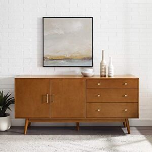 Walker Edison Mid-Century Modern Wood Kitchen Buffet Sideboard Entryway Serving Storage Cabinet Doors-Dining Room Console, 70 Inch, Acorn