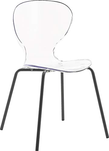 Meridian Furniture Clarion Collection Modern | Contemporary Lucite Polycarbonate Stackable Dining Chair with Sturdy Metal Legs, Set of 2, 19.5" W x 19" D x 32.5" H, Matte Black Finish