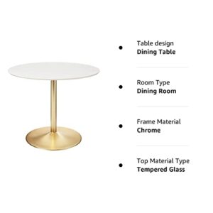 Target Marketing Systems Pisa Round Dining Table with Chrome Plated Base, Modern Retro Kitchen Furniture for Small Spaces, Condos and Apartments, 35.4", Golden