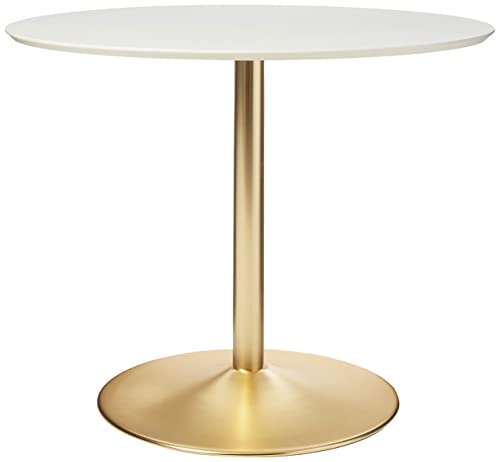 Target Marketing Systems Pisa Round Dining Table with Chrome Plated Base, Modern Retro Kitchen Furniture for Small Spaces, Condos and Apartments, 35.4", Golden