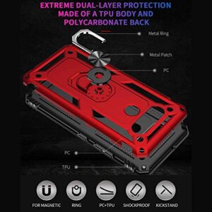 TJS Compatible with LG K51 Case, LG Q51 Case, LG Reflect Case, with [Tempered Glass Screen Protector][Defender][Metal Ring][Magnetic Support] Kickstand Heavy Duty Drop Protector Phone Case (Black)