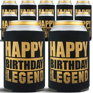 happy birthday decorations for men, insulated can coolers, birthday party decor and party favors for him, can sleeves for soda and beer birthday gift for dad, 12-pack, black & gold