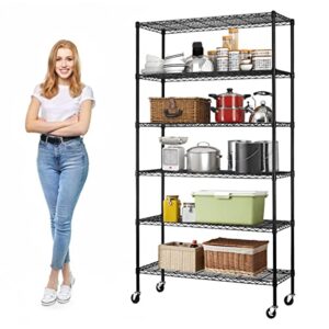 6 shelf wire shelving adjustable storage shelves steel wire rack metal shelf 2100lbs capacity standing storage shelf units for laundry kitchen garage pantry closet ( black, 48" l x 18" w x 82")