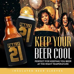 21st Birthday Party Decorations for Him, Insulated Can Coolers for Birthday Party Favors for Men, Soda and Beer Sleeves Birthday Party Supplies for Guys, 12-Pack, Black & Gold