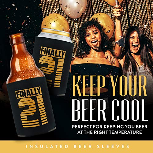 21st Birthday Party Decorations for Him, Insulated Can Coolers for Birthday Party Favors for Men, Soda and Beer Sleeves Birthday Party Supplies for Guys, 12-Pack, Black & Gold