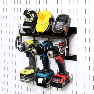 Wall Control Drill Holder Power Tool Storage Rack - Compact Impact Drill Battery Power Tool Pegboard Organizer Pegboard (Black)