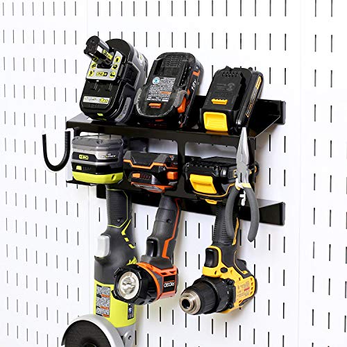 Wall Control Drill Holder Power Tool Storage Rack - Compact Impact Drill Battery Power Tool Pegboard Organizer Pegboard (Black)