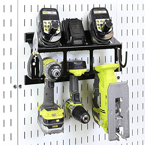 Wall Control Drill Holder Power Tool Storage Rack - Compact Impact Drill Battery Power Tool Pegboard Organizer Pegboard (Black)