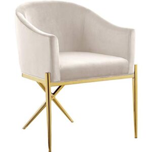 meridian furniture xavier collection modern | contemporary velvet upholstered dining chair with sturdy steel x shaped legs, 25.5" w x 24.5" d x 31.5" h, cream