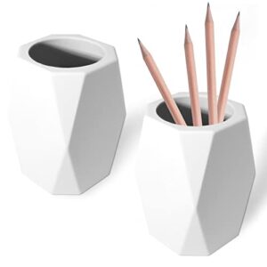 cerpourt 2 pack silicone pencil holder white geometric pen cup for desk makeup brush holder,desktop organizer pen holder ideal gift for office home