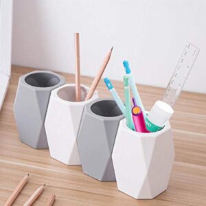 Cerpourt 2 Pack Silicone Pencil Holder White Geometric Pen Cup for Desk Makeup Brush Holder,Desktop Organizer Pen Holder Ideal Gift for Office Home