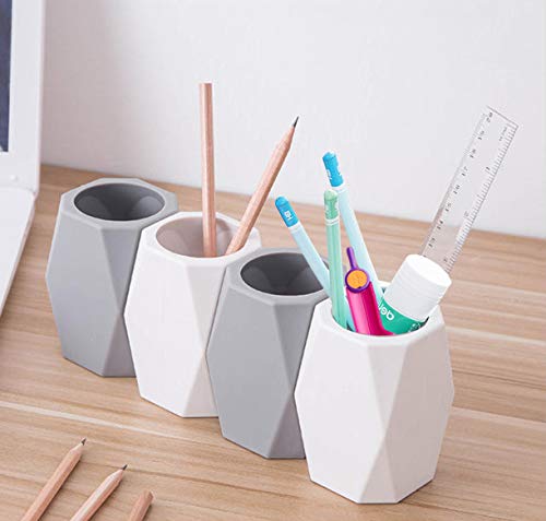 Cerpourt 2 Pack Silicone Pencil Holder White Geometric Pen Cup for Desk Makeup Brush Holder,Desktop Organizer Pen Holder Ideal Gift for Office Home