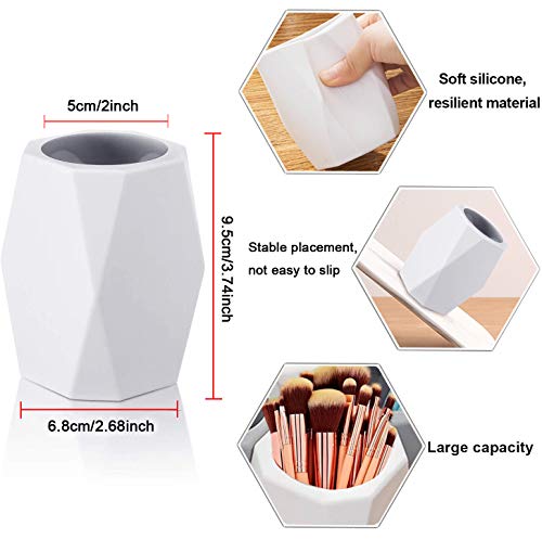 Cerpourt 2 Pack Silicone Pencil Holder White Geometric Pen Cup for Desk Makeup Brush Holder,Desktop Organizer Pen Holder Ideal Gift for Office Home