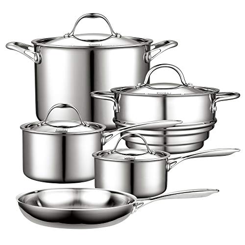 Cooks Standard Multi-Ply Clad Stainless Steel Cookware Set, 9 Piece, Silver