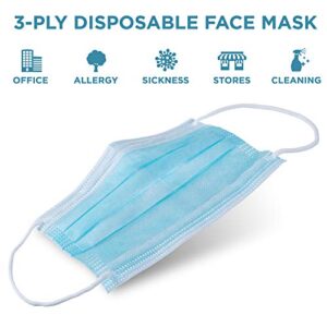 Jumbl Face Mask [50 Pack] Single Use Disposable Blue Face Mask, 3-Ply Masks with Elastic Earloops