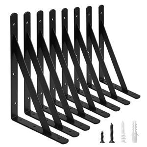 awx heavy duty shelf brackets 12 inches x 8 inches with screws - 8 pack black metal shelf brackets - shelf support angle brackets for shelves - l brackets heavy duty floating shelf brackets