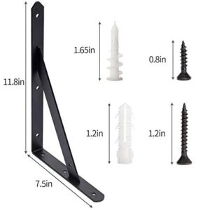 AWX Heavy Duty Shelf Brackets 12 inches x 8 inches with Screws - 8 Pack Black Metal Shelf Brackets - Shelf Support Angle Brackets for Shelves - L Brackets Heavy Duty Floating Shelf Brackets