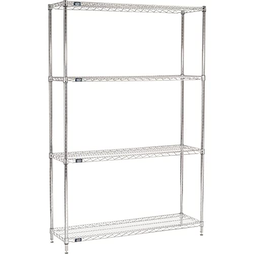 Nexel 12" x 48" x 74", 4 Tier Adjustable Wire Shelving Unit, NSF Listed Commercial Storage Rack, Chrome Finish, leveling feet