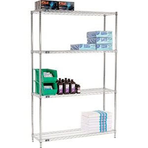 Nexel 12" x 48" x 74", 4 Tier Adjustable Wire Shelving Unit, NSF Listed Commercial Storage Rack, Chrome Finish, leveling feet