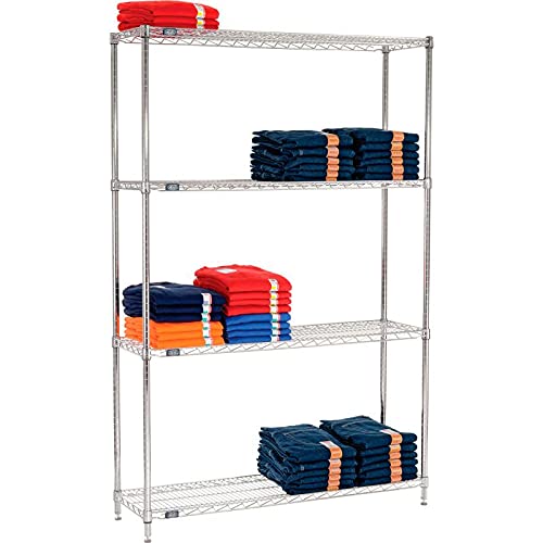 Nexel 12" x 48" x 74", 4 Tier Adjustable Wire Shelving Unit, NSF Listed Commercial Storage Rack, Chrome Finish, leveling feet