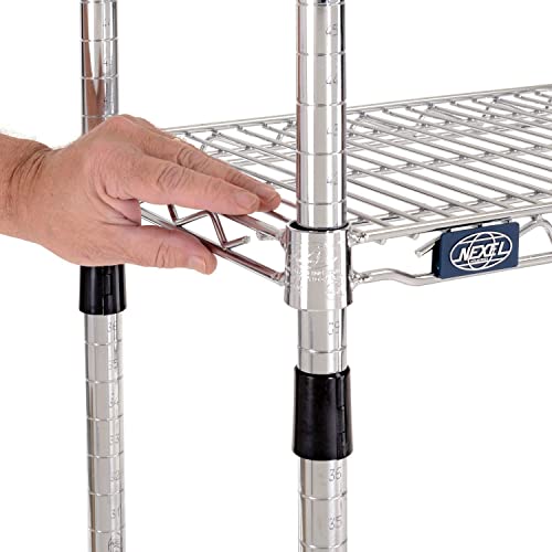 Nexel 12" x 48" x 74", 4 Tier Adjustable Wire Shelving Unit, NSF Listed Commercial Storage Rack, Chrome Finish, leveling feet