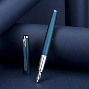 hongdian 525 dark blue fountain pen, extra fine nib classic pen includes metal pen case and refillable converter