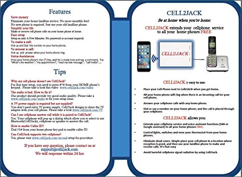 Cell2jack - Cellphone to Home Phone Adapter - Make and Receive Cell Phone Call on Your landline Phone Free