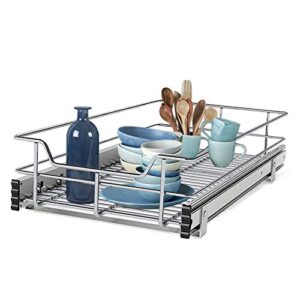 storking 2 tier wire basket pull out shelf drawer storage organizer for kitchen base cabinets chrome-plating (11x 22 x 5.3inch, 1 tier)