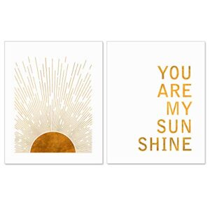 Sun Rise Art, You Are My Sunshine, Kid Room Wall Decor, Boho Sun Wall Art, Minimalist Art, Boho Art Print, Modern Art, Sun Print, Set of 2 Prints - No Frame (8X10 INCH)