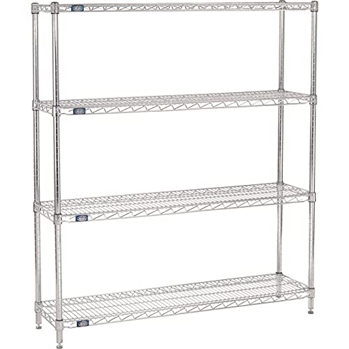 Nexel 12" x 48" x 63", 4 Tier Adjustable Wire Shelving Unit, NSF Listed Commercial Storage Rack, Chrome Finish, leveling feet