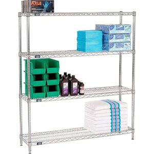 Nexel 12" x 48" x 63", 4 Tier Adjustable Wire Shelving Unit, NSF Listed Commercial Storage Rack, Chrome Finish, leveling feet