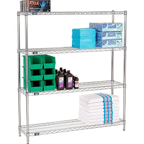 Nexel 12" x 48" x 63", 4 Tier Adjustable Wire Shelving Unit, NSF Listed Commercial Storage Rack, Chrome Finish, leveling feet